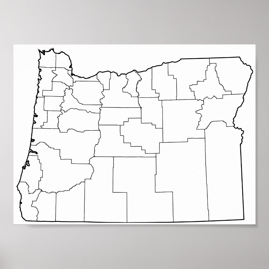 Oregon Counties Blank Outline Map Poster | Zazzle