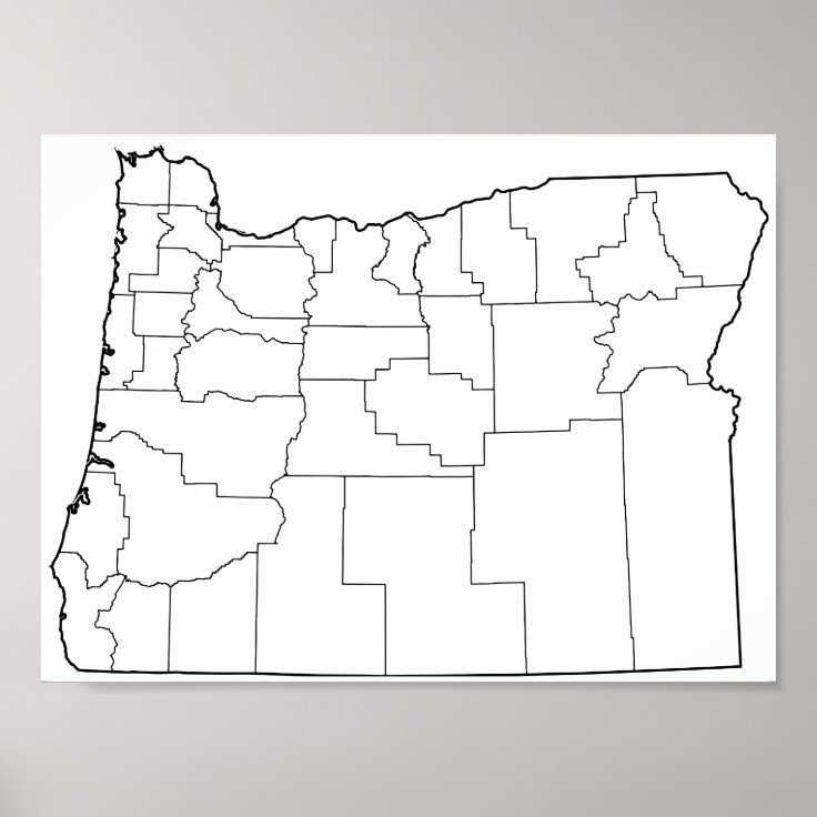 Oregon Counties Blank Outline Map Poster | Zazzle