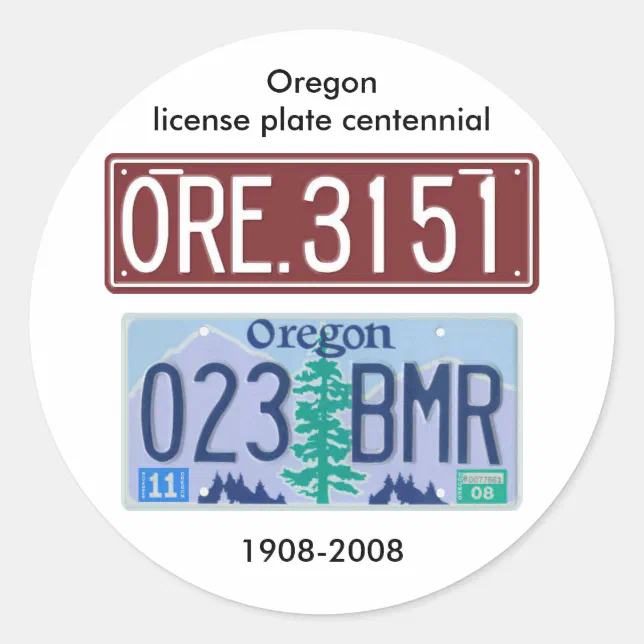Oregon license plate centennial classic round sticker | Zazzle