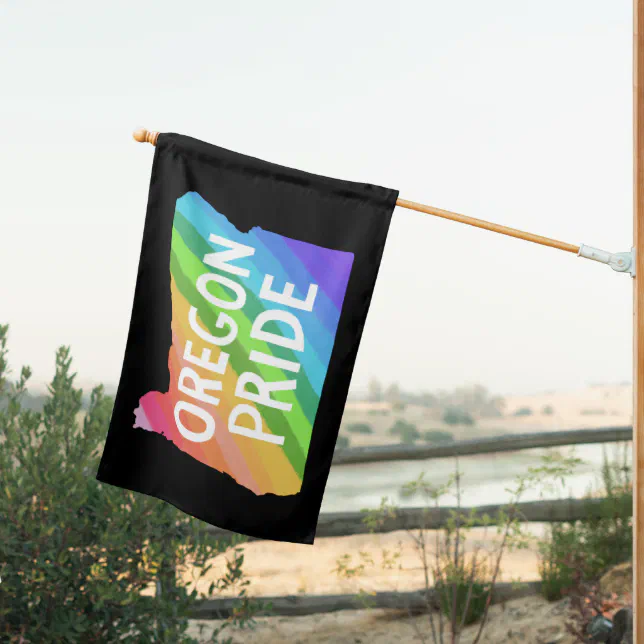 Oregon State Illustrated Map PRIDE RAINBOW House Flag | Zazzle