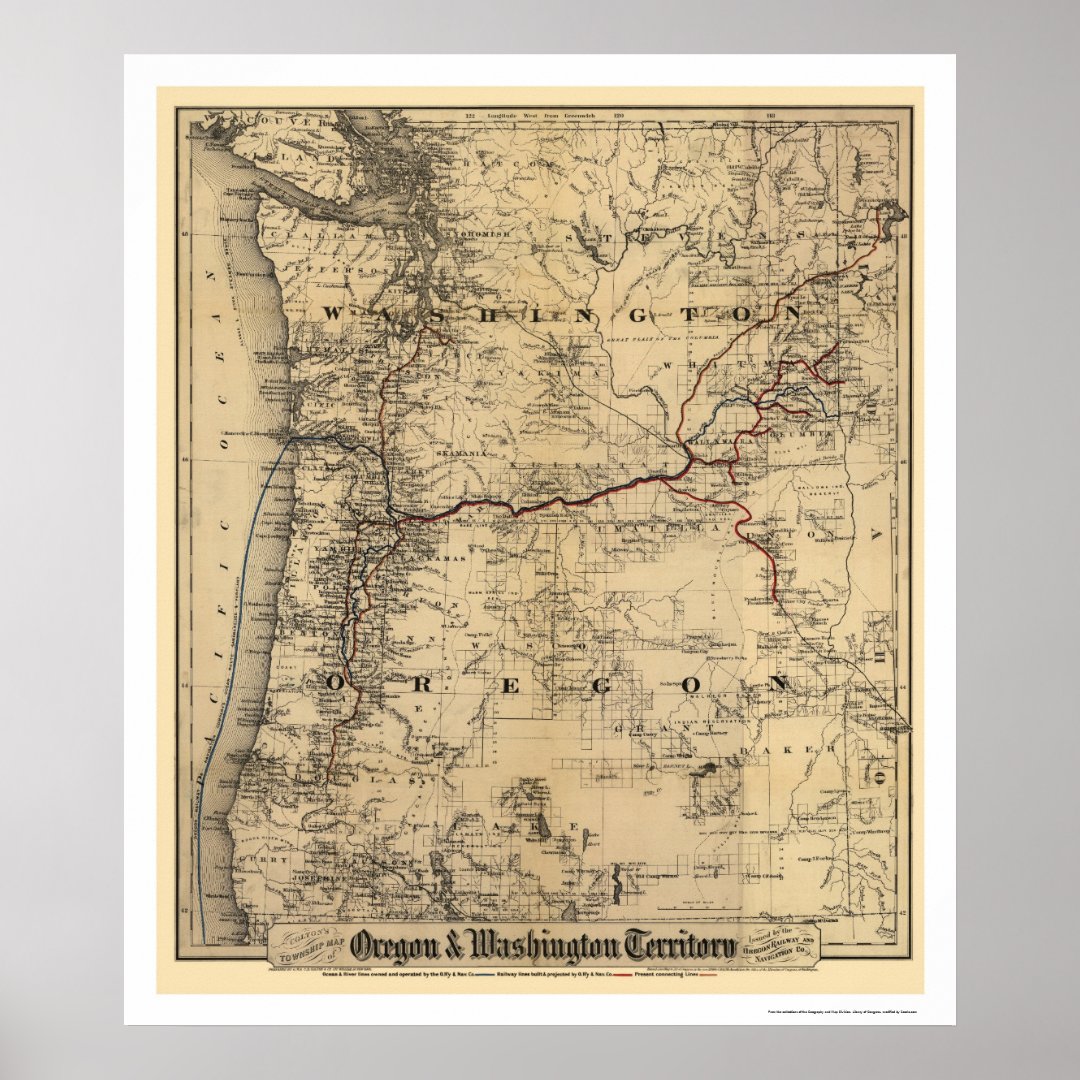 Oregon & Washington Railroad Map 1880 Poster | Zazzle