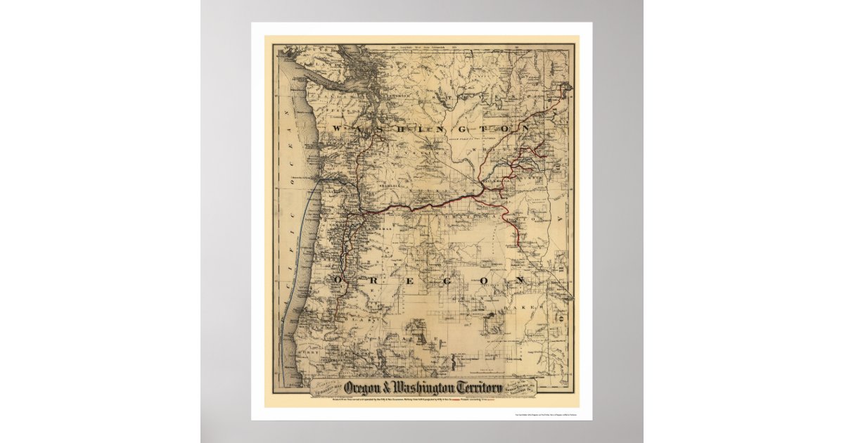 Oregon & Washington Railroad Map 1880 Poster | Zazzle