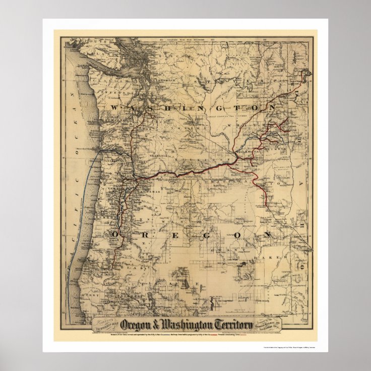 Oregon & Washington Railroad Map 1880 Poster | Zazzle