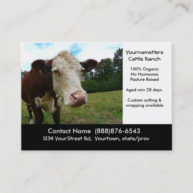 Organic Cattle Beef Ranch or Butcher Business Card | Zazzle