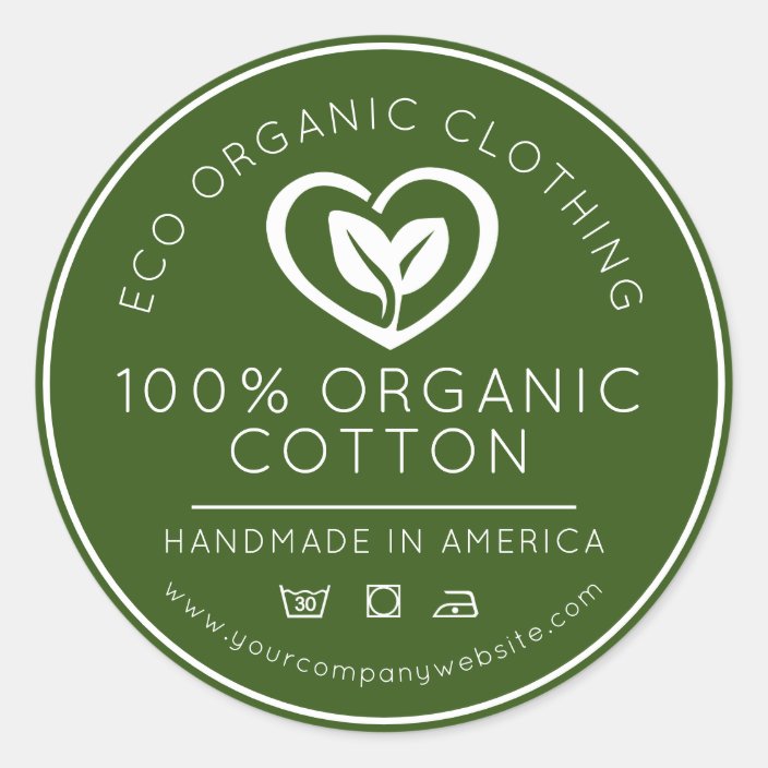 Organic cotton leaves in a heart green business classic round sticker ...