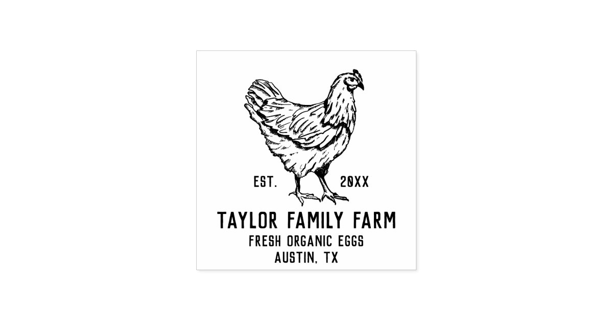 Organic Eggs Family Farm Vintage Rustic Chicken Rubber Stamp | Zazzle