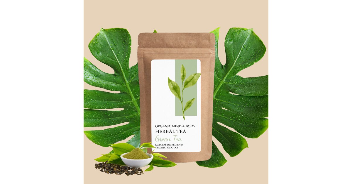Organic Green Tea Herbal Tea Business Label | Zazzle