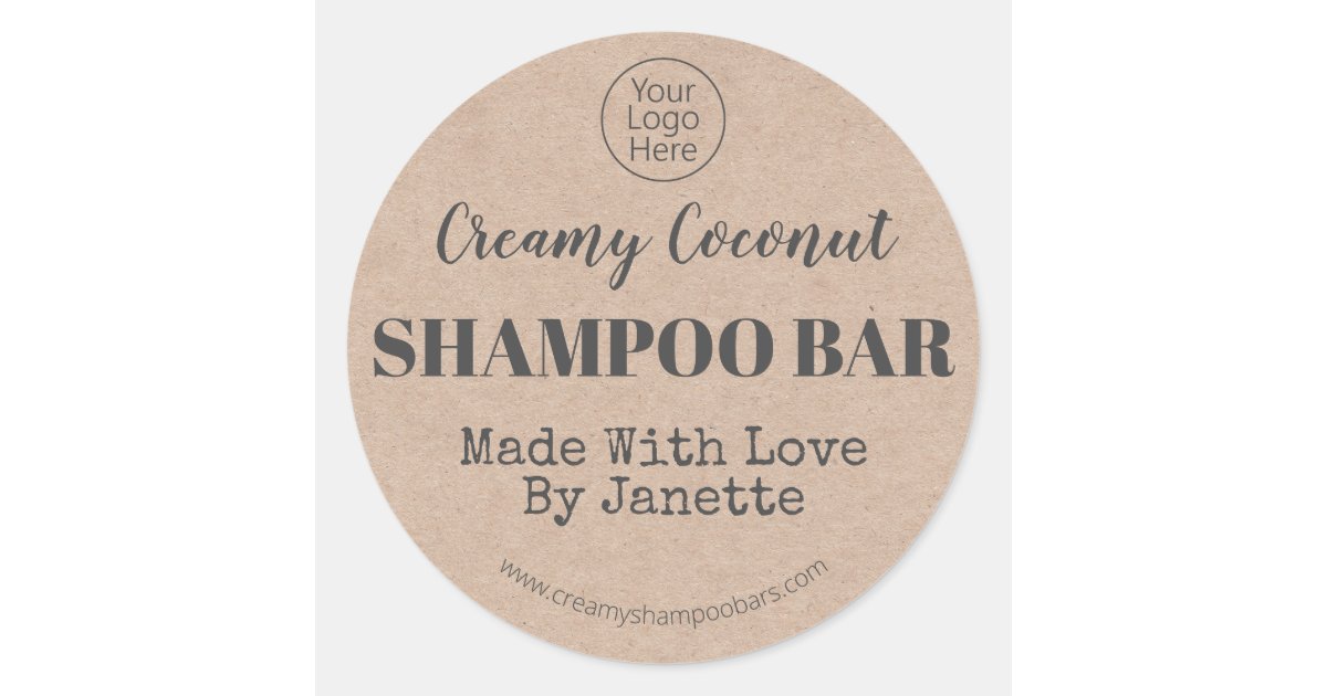Organic Kraft Handmade Coconut Shampoo Bar Logo Classic Round Sticker ...