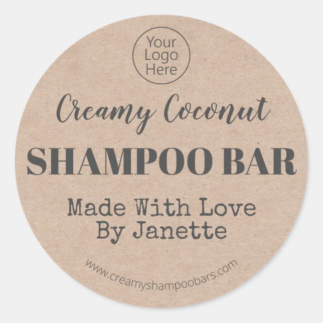 Organic Kraft Handmade Coconut Shampoo Bar Logo Classic Round Sticker ...