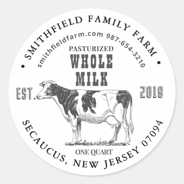 Organic Milk Farm Label with Vintage Holstein Cow | Zazzle
