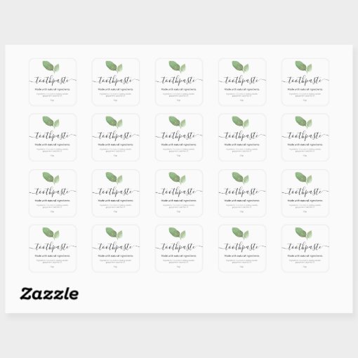 Organic Natural Ingredient Toothpaste Square Sticker | Zazzle