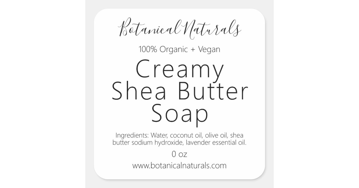 Organic Shea Butter Homemade Soap Simple Labels | Zazzle