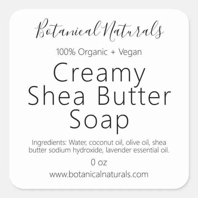 Organic Shea Butter Homemade Soap Simple Labels | Zazzle