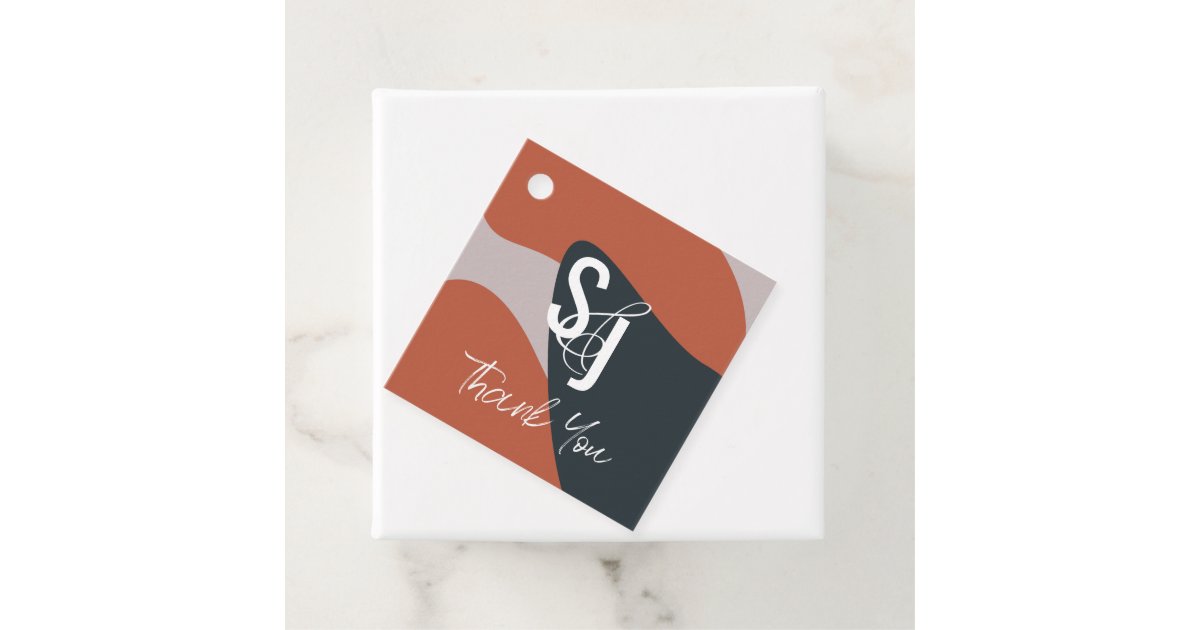 Organic Terracotta Blue Geo Thank You Wedding Favor Tags | Zazzle