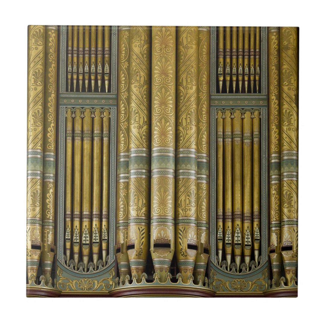 Organs - painted green and gold pipes tile | Zazzle
