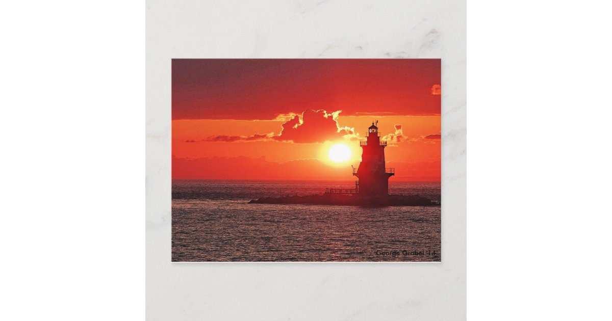 Orient Point Light at Sunset Postcard | Zazzle