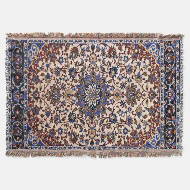 Oriental Antique Persian Turkish Blue Rug Carpet Throw Blanket | Zazzle