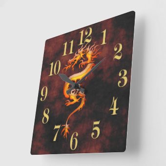 Oriental Asian Gold Dragon Designer Timepiece Square Wall Clock | Zazzle
