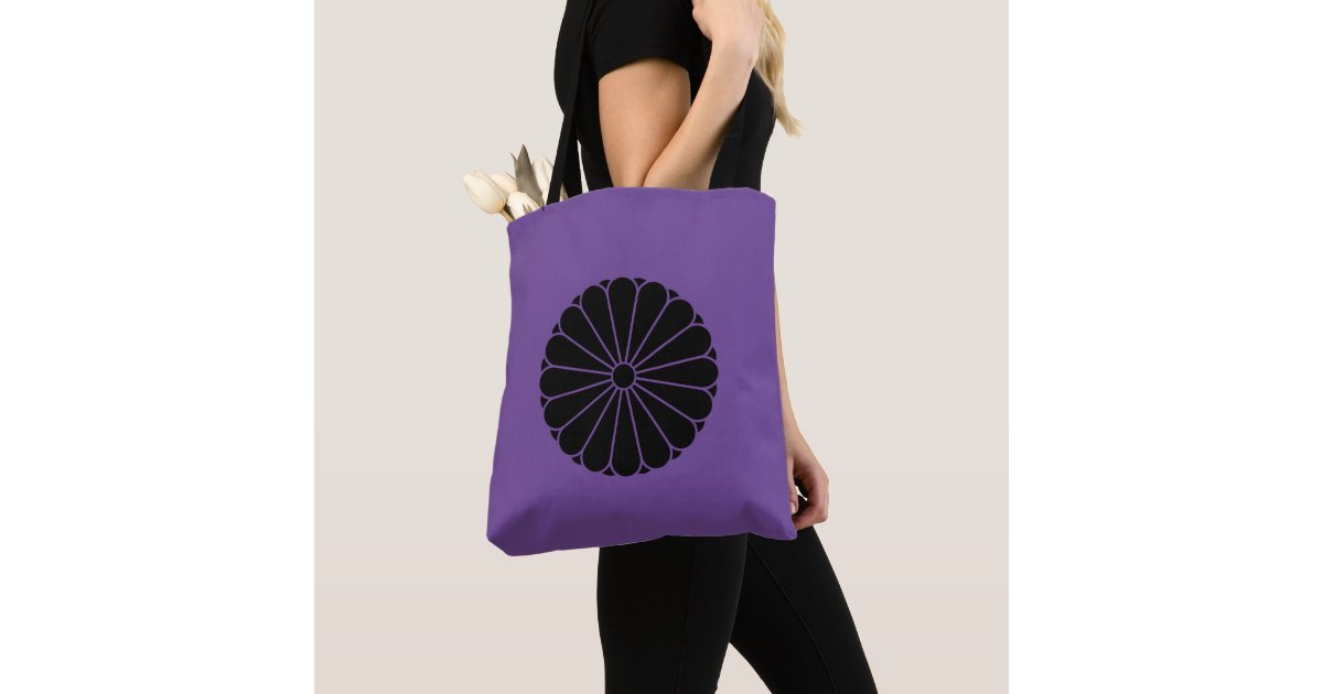 Oriental Black Kiku Chrysanthemum Mon Kamon Art Tote Bag | Zazzle