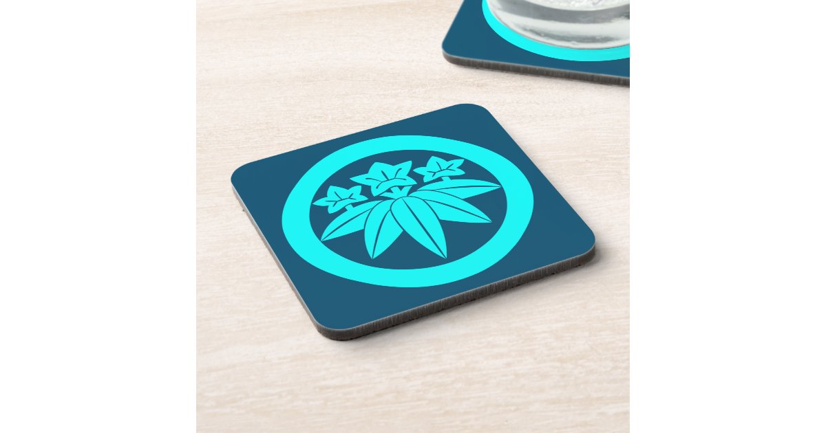 Oriental Blue Kamakura Minamoto Japan Mon Vector Beverage Coaster | Zazzle