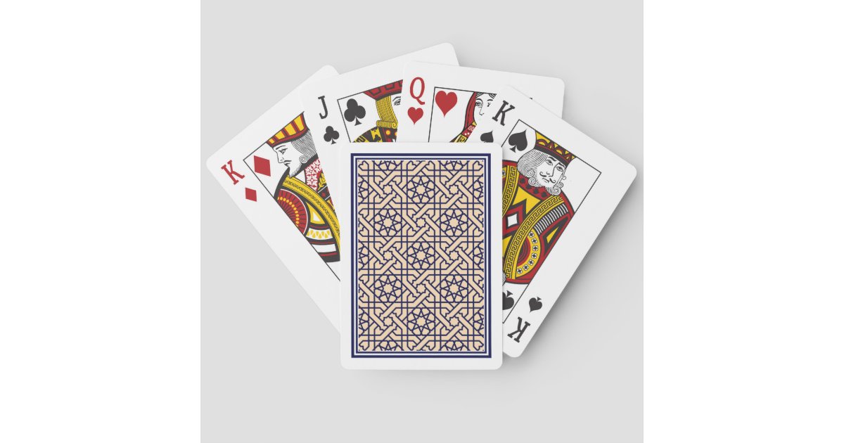 Oriental Blue White Beige Moroccan Geometric Poker Cards | Zazzle