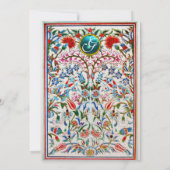 ORIENTAL FLOWERS DAMASK GEM MONOGRAM Pink Blue Invitation | Zazzle