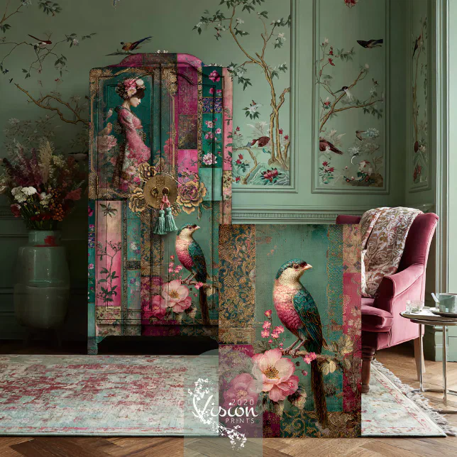 Oriental Garden Bird & Floral Collage Art Tissue Paper | Zazzle