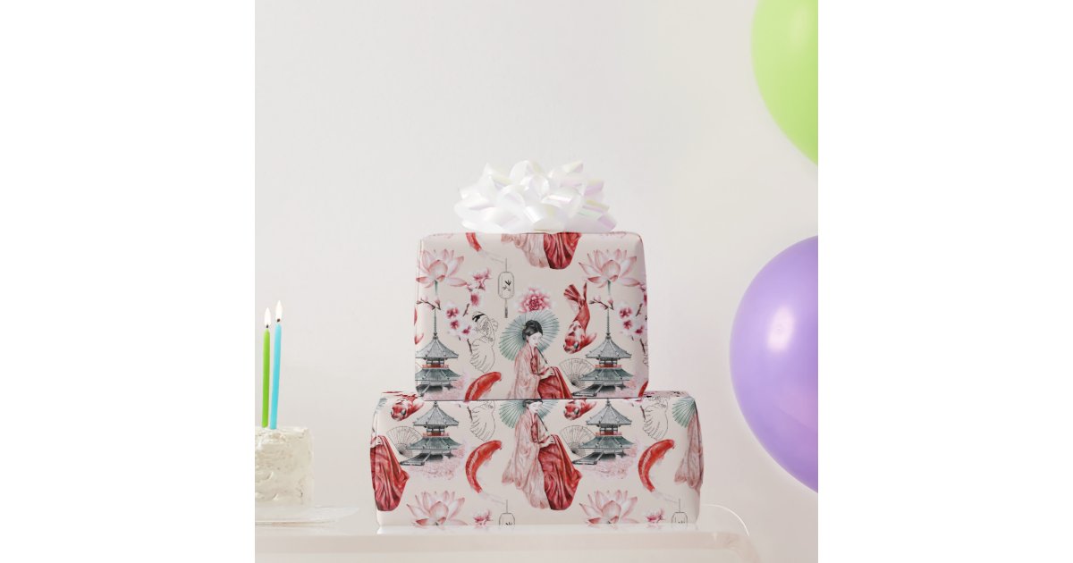 Oriental Geisha, Koi Fish, Japanese Pagoda Wrapping Paper | Zazzle