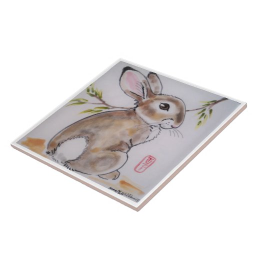 Oriental/Japanese design bunny rabbit tile/trivet Ceramic Tile | Zazzle