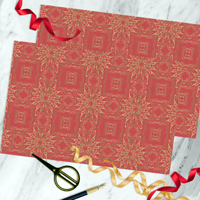 Oriental Luxury Gold and Red Filigree Pattern Tissue Paper | Zazzle