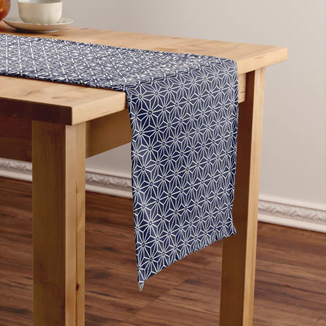 Oriental Navy Blue Asanoha Japan Pattern Short Table Runner | Zazzle