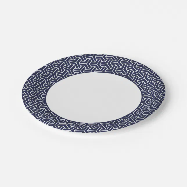 Oriental Navy Blue White Japan Bishamon Pattern Paper Plates | Zazzle