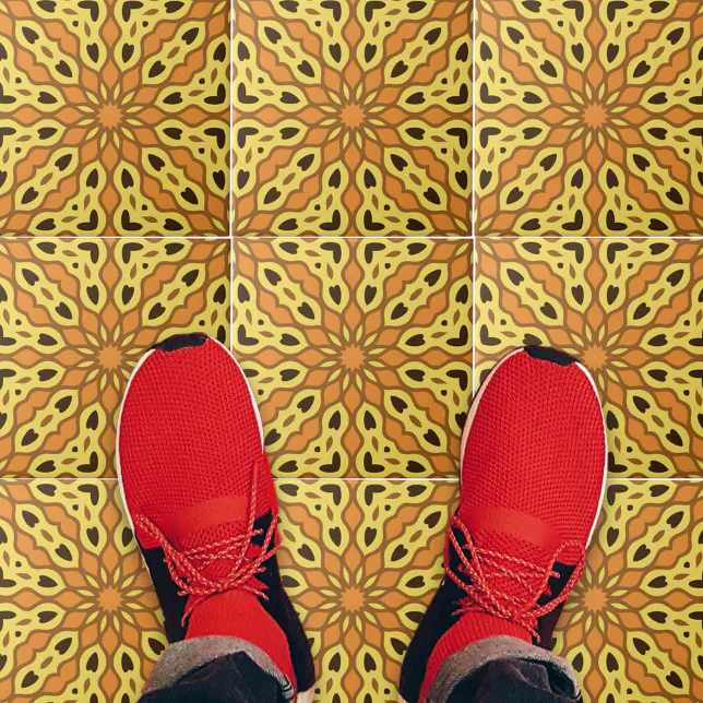 Oriental Orange & Yellow Ochre Geometric Pattern Ceramic Tile | Zazzle