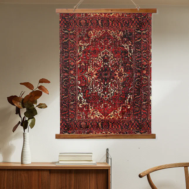 Oriental rug design in dark red hanging tapestry | Zazzle
