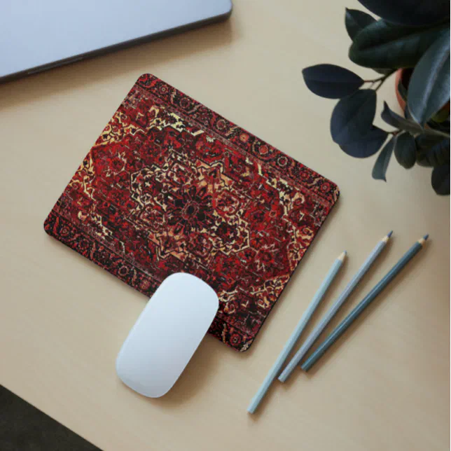 Oriental rug design in dark red mouse pad | Zazzle