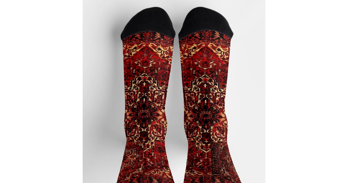 Oriental rug design in dark red socks | Zazzle