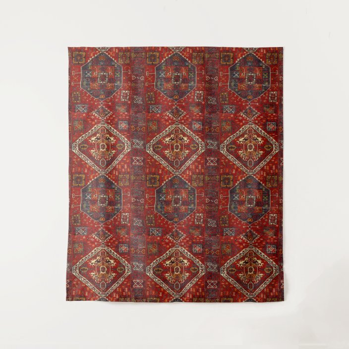 Oriental rug design in red and blue tapestry | Zazzle.com