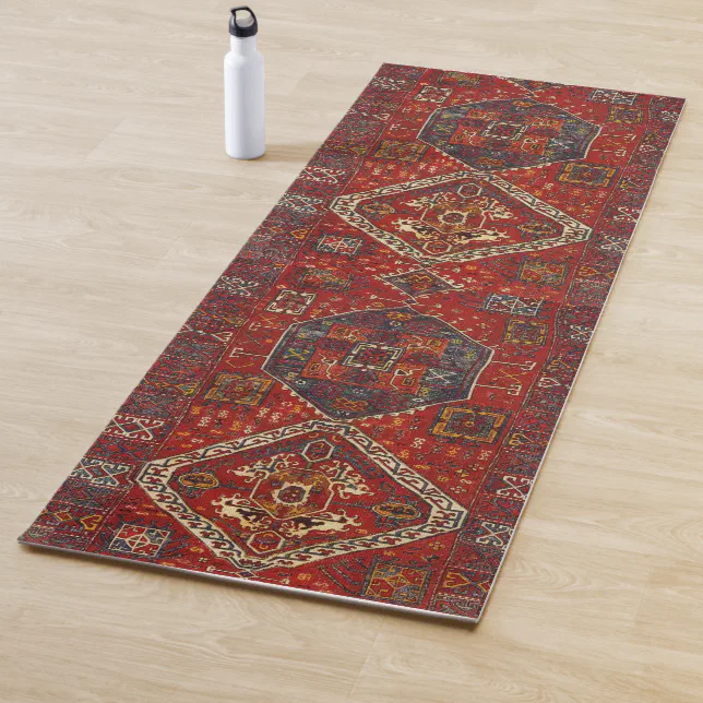 Oriental rug design in red and blue yoga mat | Zazzle