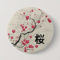Oriental Style Sakura Cherry Blossom Art Button | Zazzle