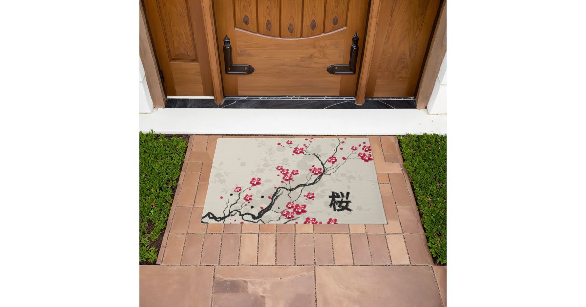 Oriental Style Sakura Cherry Blossom Art Doormat | Zazzle