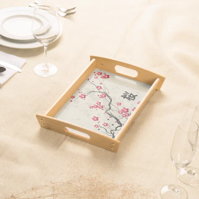 Oriental Style Sakura Cherry Blossom Art Serving Tray | Zazzle