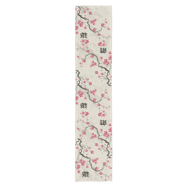 Oriental Style Sakura Cherry Blossom Art Short Table Runner | Zazzle