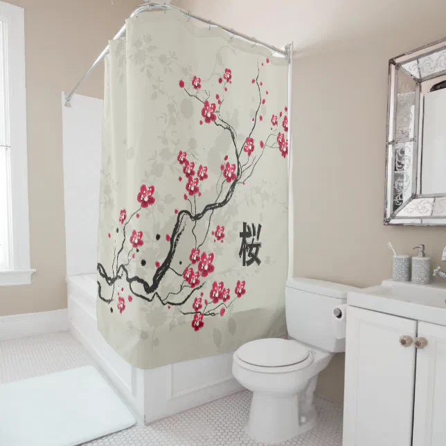 Oriental Style Sakura Cherry Blossom Art Shower Curtain | Zazzle