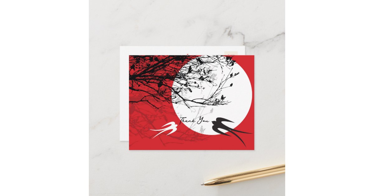Oriental Swallows in Moonlight Asian Zen Thank You Postcard | Zazzle