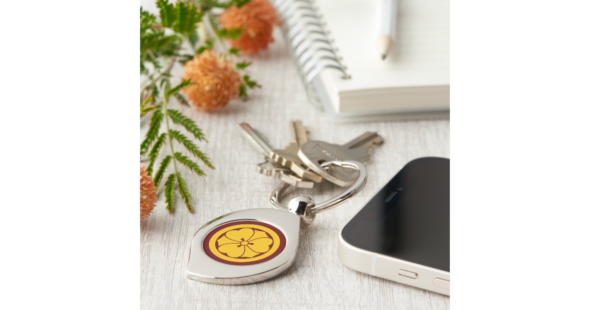 Oriental Yellow Red Sakai Japan Mon Kamon Art Keychain | Zazzle
