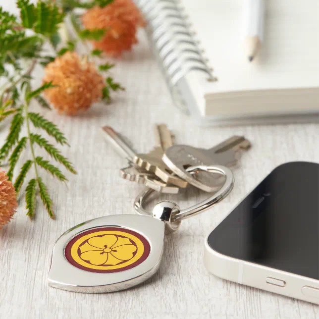 Oriental Yellow Red Sakai Japan Mon Kamon Art Keychain | Zazzle
