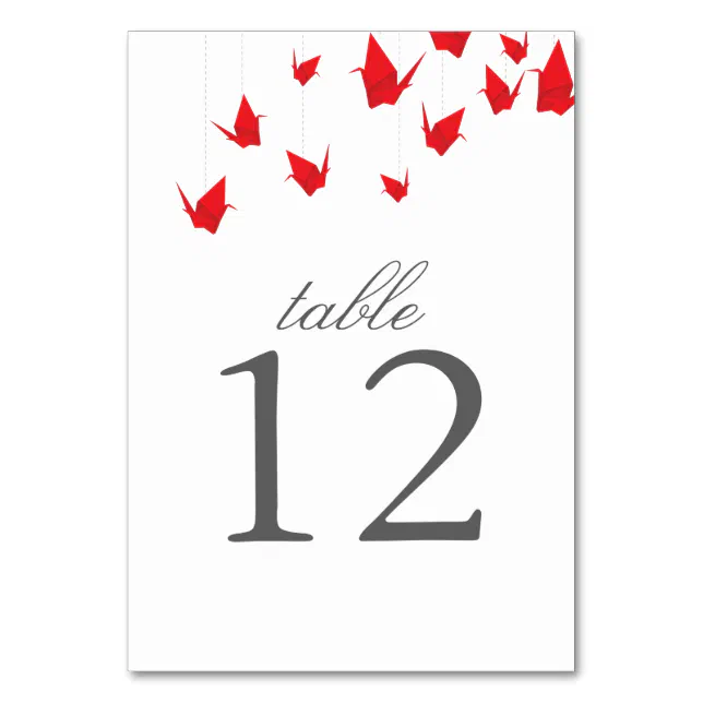 Origami Cranes Table Number Card | Zazzle