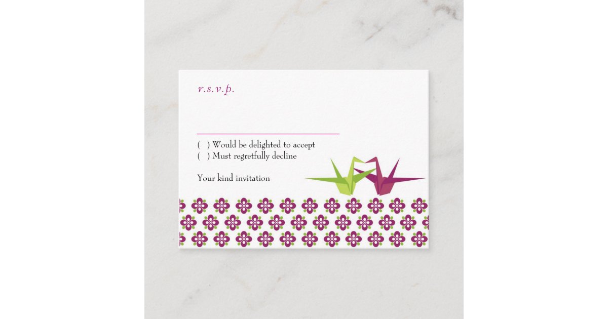 Origami Paper Crane Wedding Enclosure Card | Zazzle