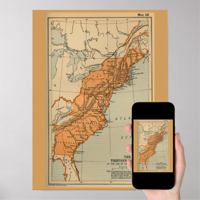 Original 13 American Colonies Map Poster | Zazzle