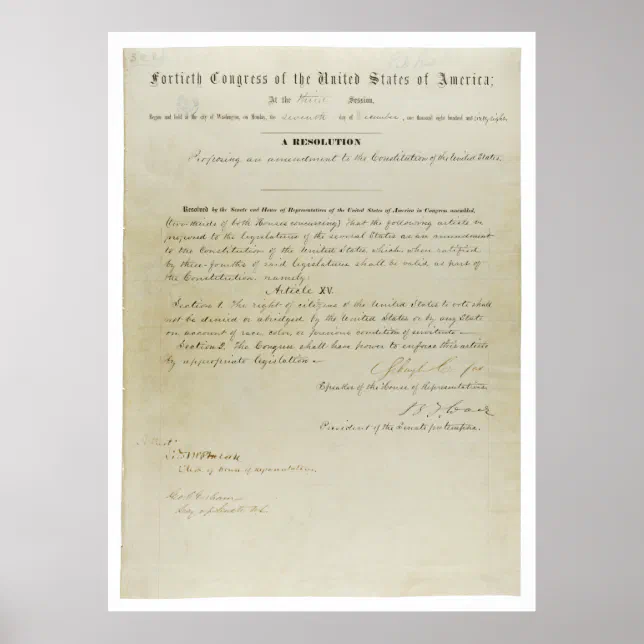 ORIGINAL 15th Amendment U.S. Constitution Poster | Zazzle